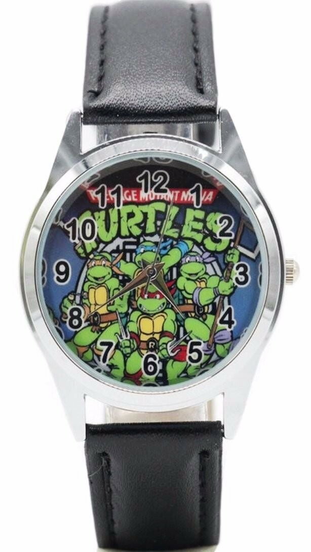 Teenage Mutant Ninja Turtles TMNT Classic Pose Watch with Black Leather ...
