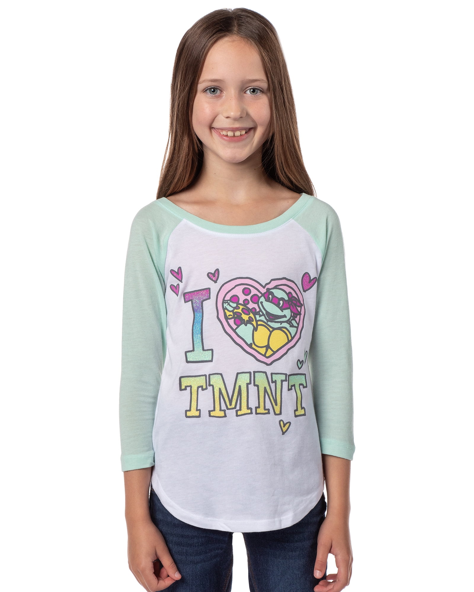 Teenage Mutant Ninja Turtles Girls' I Love TMNT Kids Raglan Tee Shirt ...