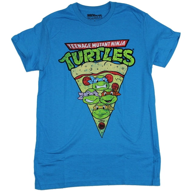Teenage Mutant Ninja Turtles Mens T Shirt 4 Turtle Heads In A Pizza