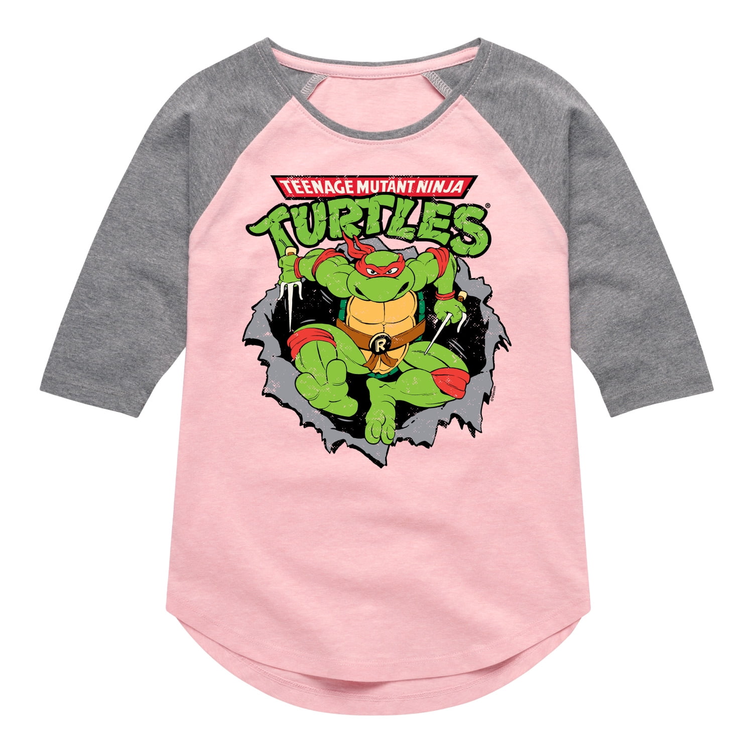 Teenage Mutant Ninja Turtles - Raphael Breaking Through Shirt - Toddler & Youth Girls Raglan ...