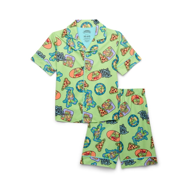 Teenage Mutant Ninja Turtles Short Sleeve Button Down Top with Shorts, 2-Piece Pajama Set, Sizes ...
