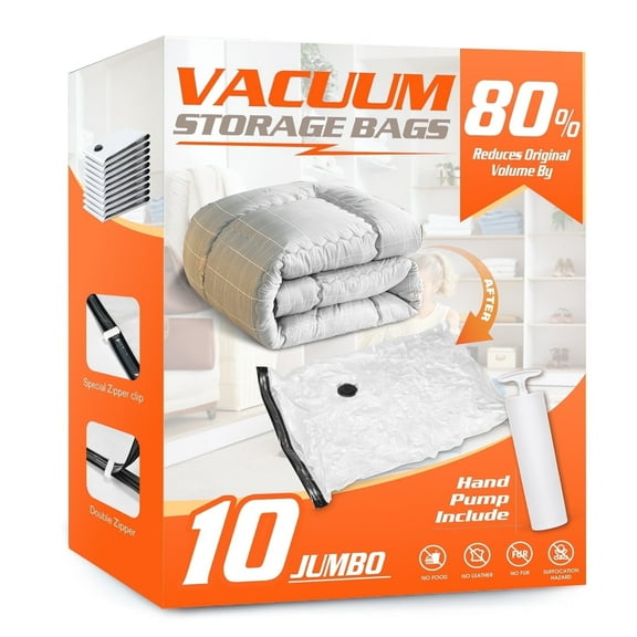 Vacuum Storage Bags, 10 Jumbo Space Saver Bags with Pump, Sealer for ...