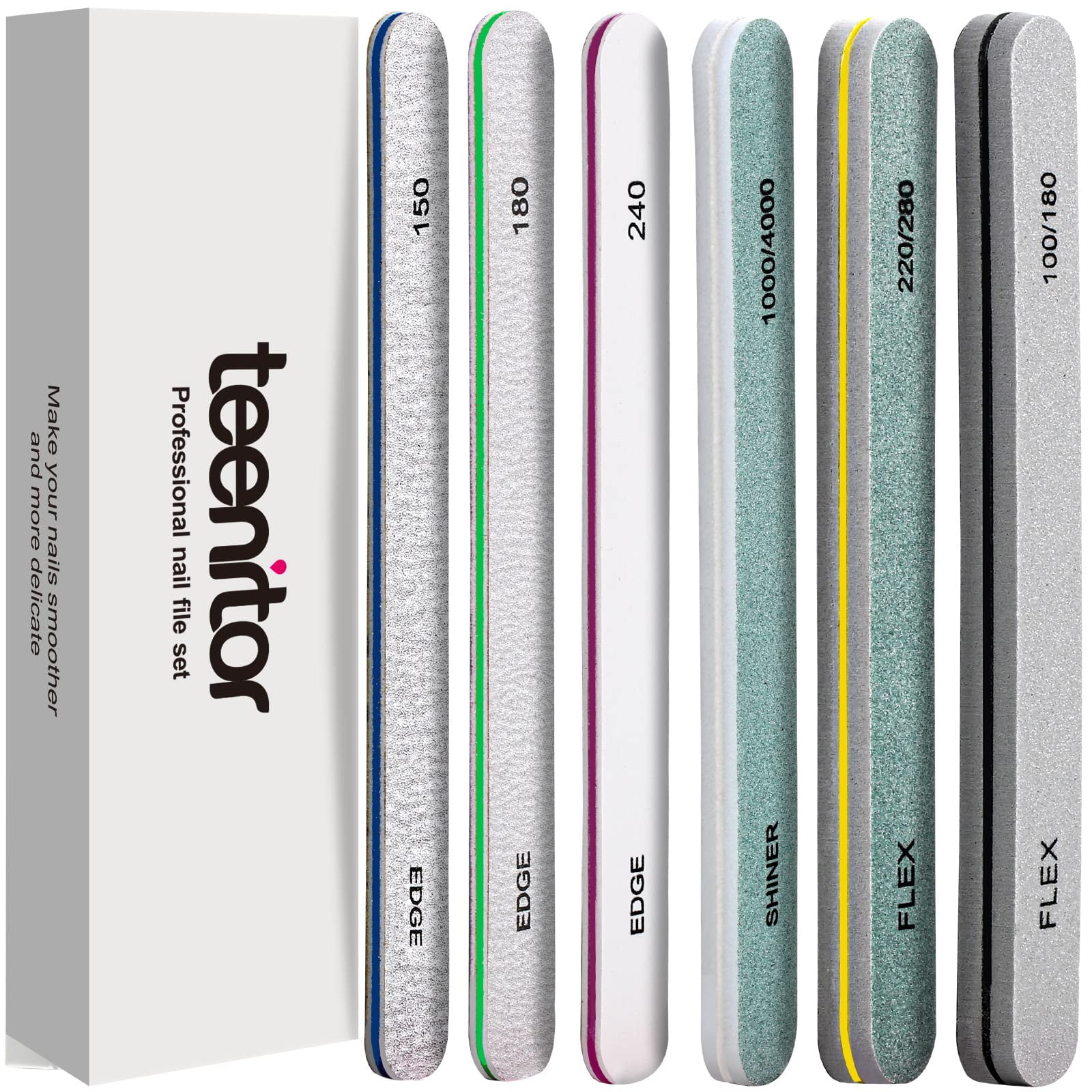 Teenitor Nail File Buffer, Nail Files for Natural Nails and Acrylic ...