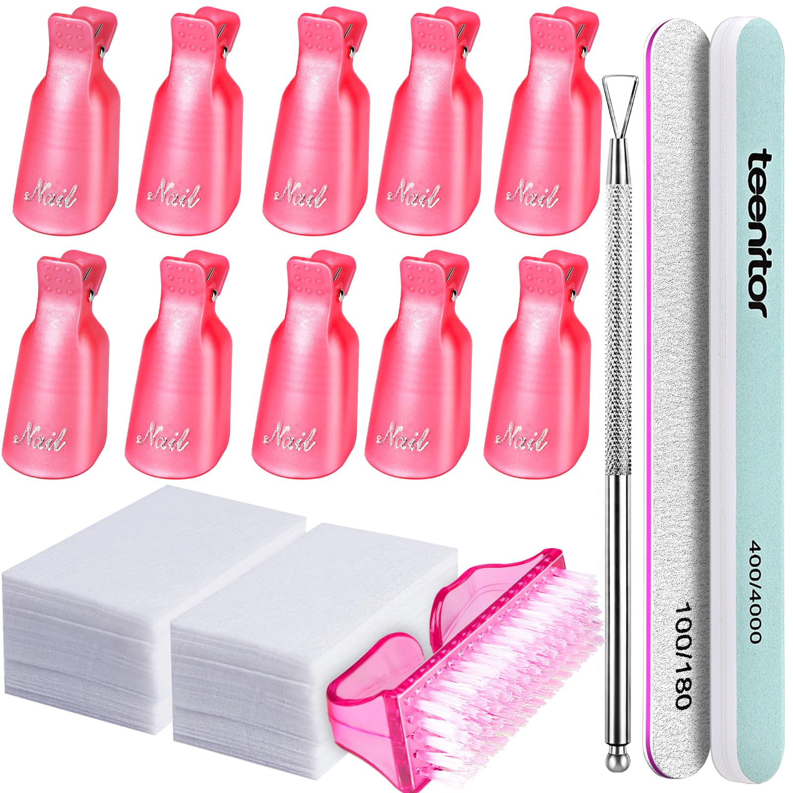 Teenitor Nail Gel Remover Tools Kit with Pink Polish Remover Clips ...