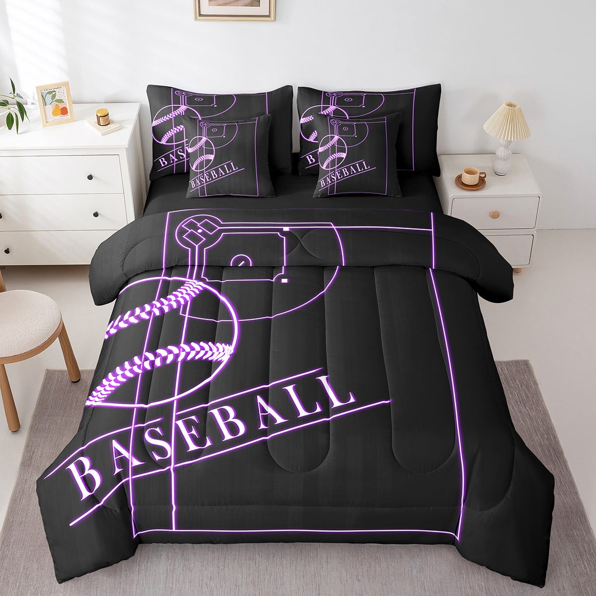 Teens Baseball Full Comforter Set 7 Pieces for Boys Sports Bedding ...