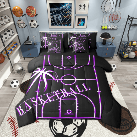 Teens Basketball Bedding Comforter Sets 7pcs Sports Bed in a Bag, Black ...
