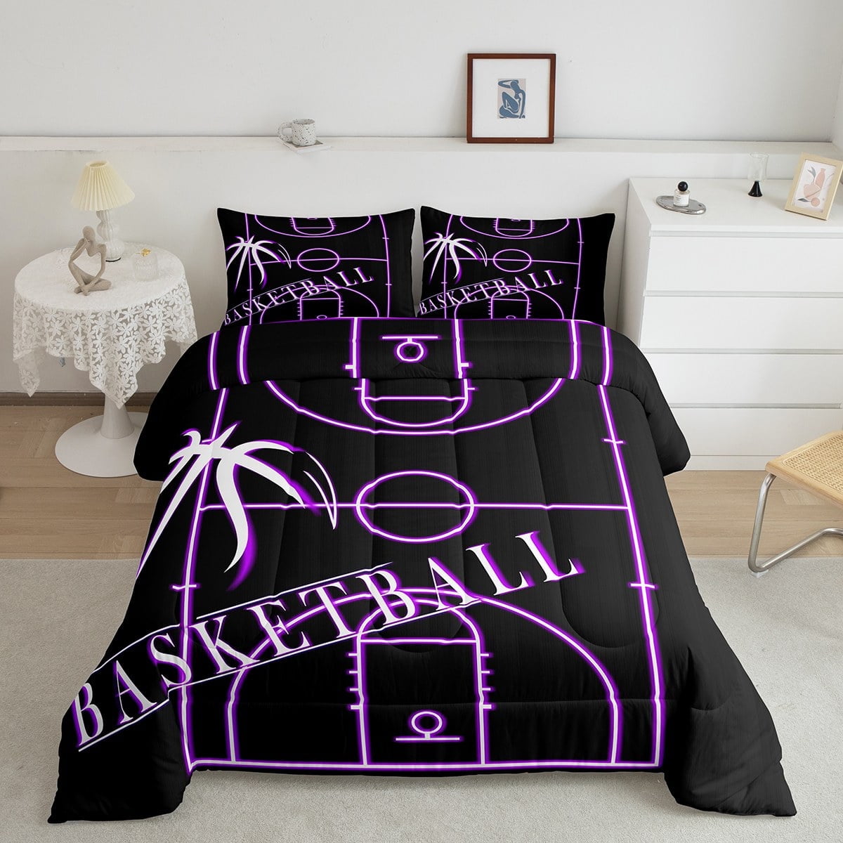 Teens Basketball Bedding Set Twin for Boys Sports Comforter Set, Black ...