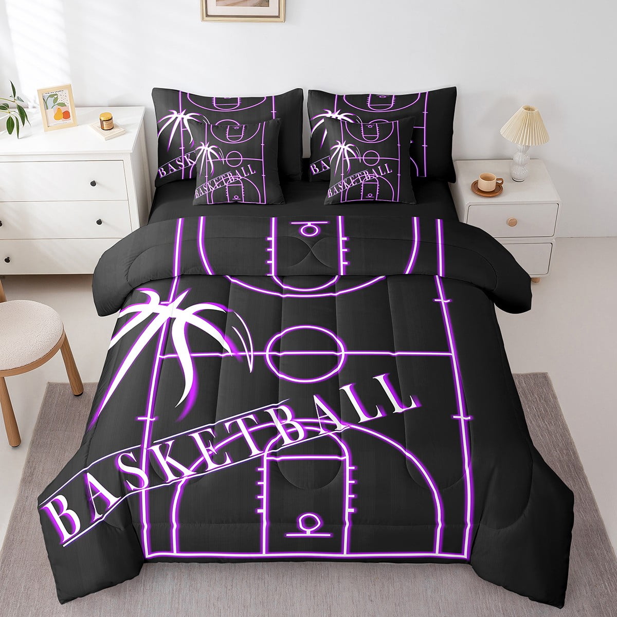 Teens Basketball Twin Comforter Set 7 Pieces for Boys Sports Bedding ...