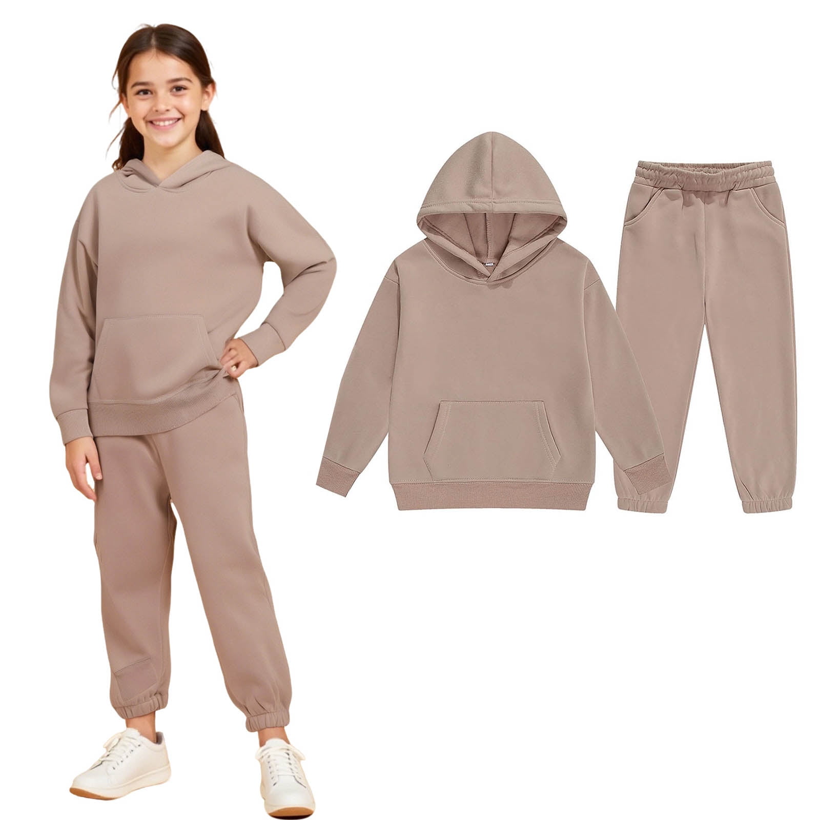 Teens Boys Girls Active Sweatsuit 2 Piece Long Sleeve Beige Pullover ...