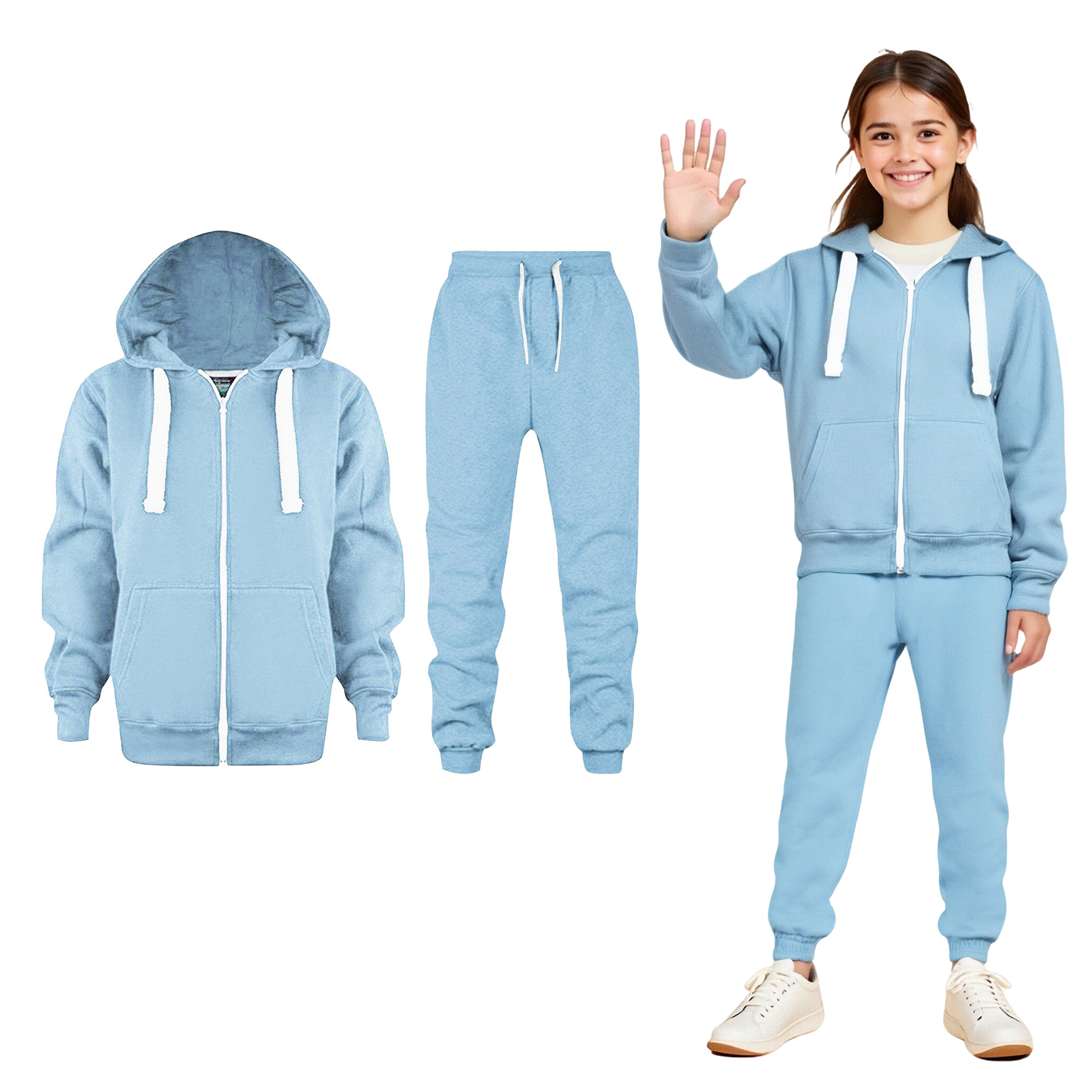 Teens Boys Girls Active Sweatsuit 2PC Long Sleeve Blue Zip Up Tracksuit ...