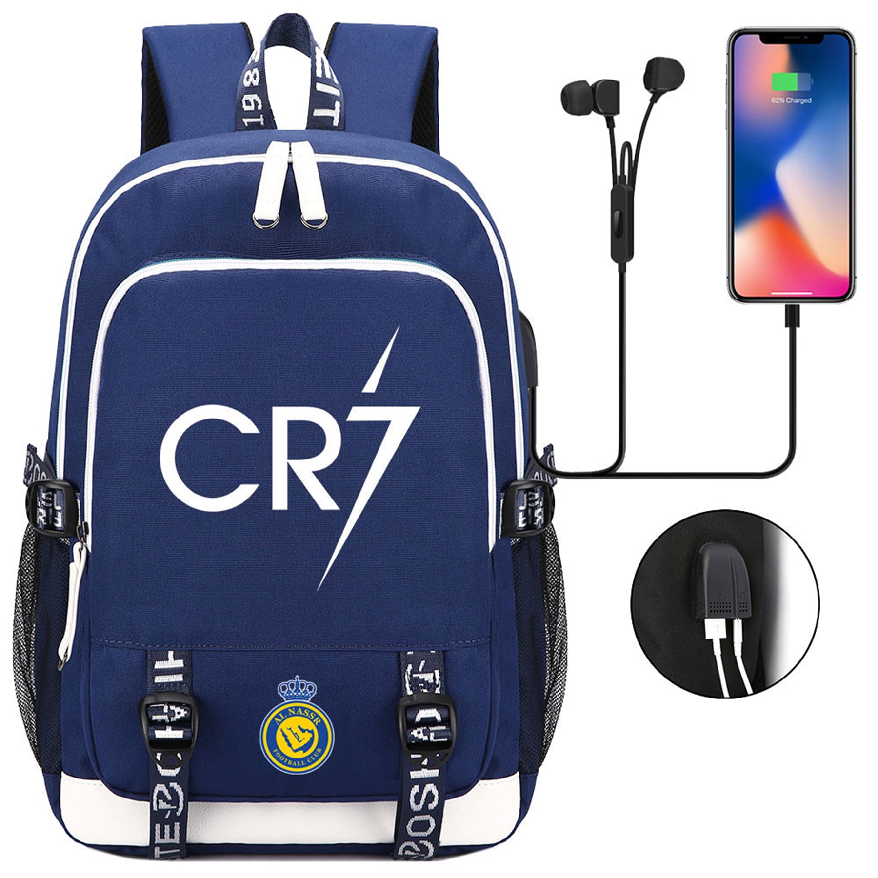 Teens Cristiano Ronaldo Backpack with USB Charge Port-Student Back to ...