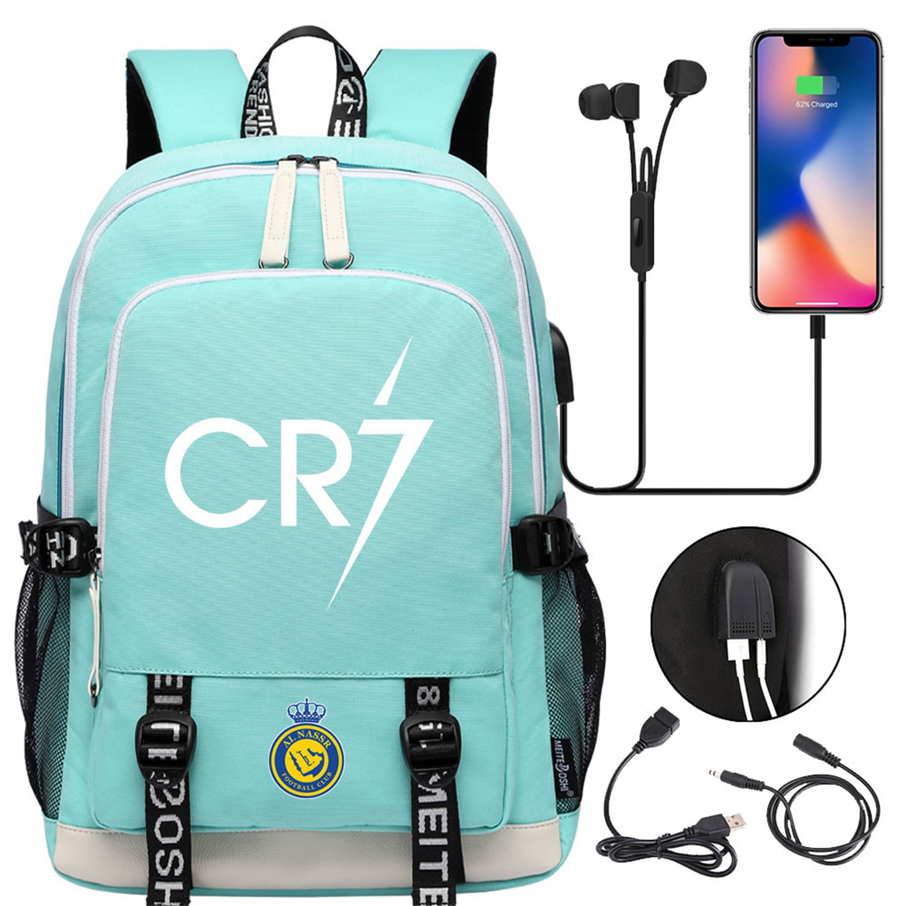 Teens Cristiano Ronaldo Backpack with USB Charge Port-Student Back to ...