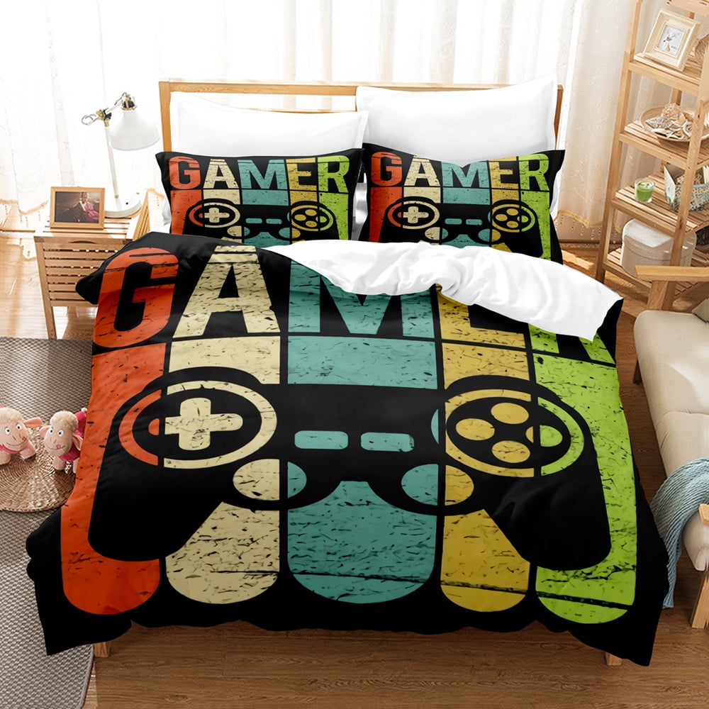 Teens Gamepad Bedding Set, Modern Gamer Down Comforter Full Size for Kids Boys Children Youth ...