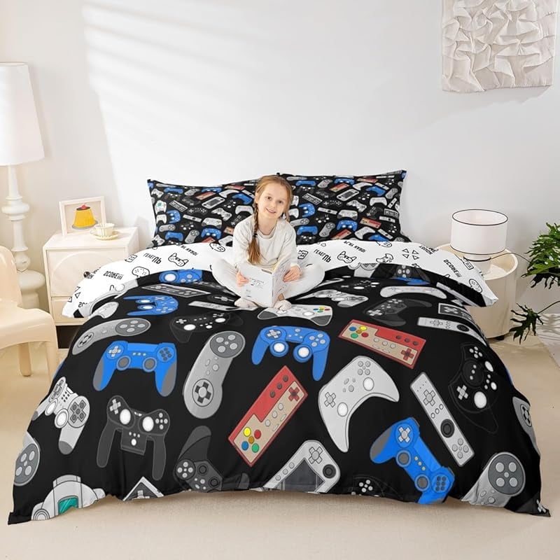 Teens Gamepad Duvet Cover Modern Gamer Comforter Cover Twin Size for ...
