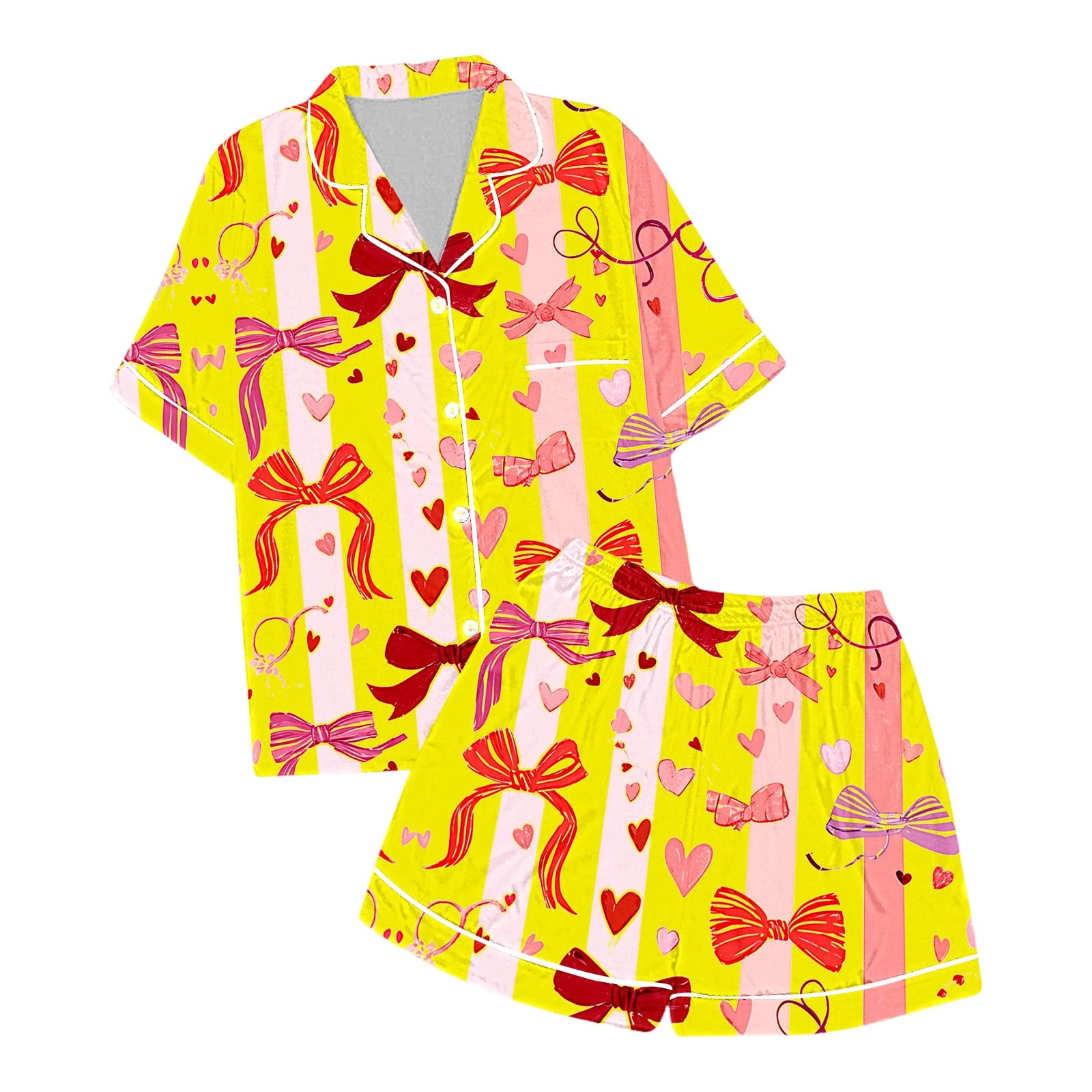 Teens Girls Pajama Set Bow Print Button Down Sleepwear Set Tween ...
