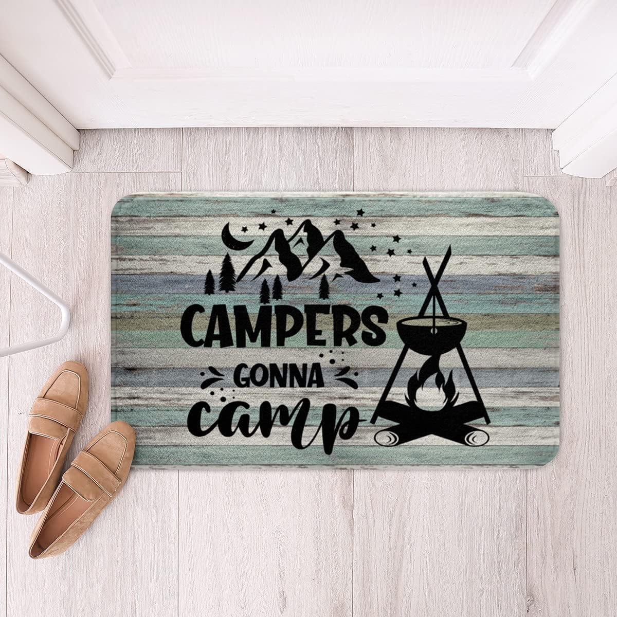 Teens Happy Camping Bath Rug Camper Bath Mat for Boys Girls Sketch ...