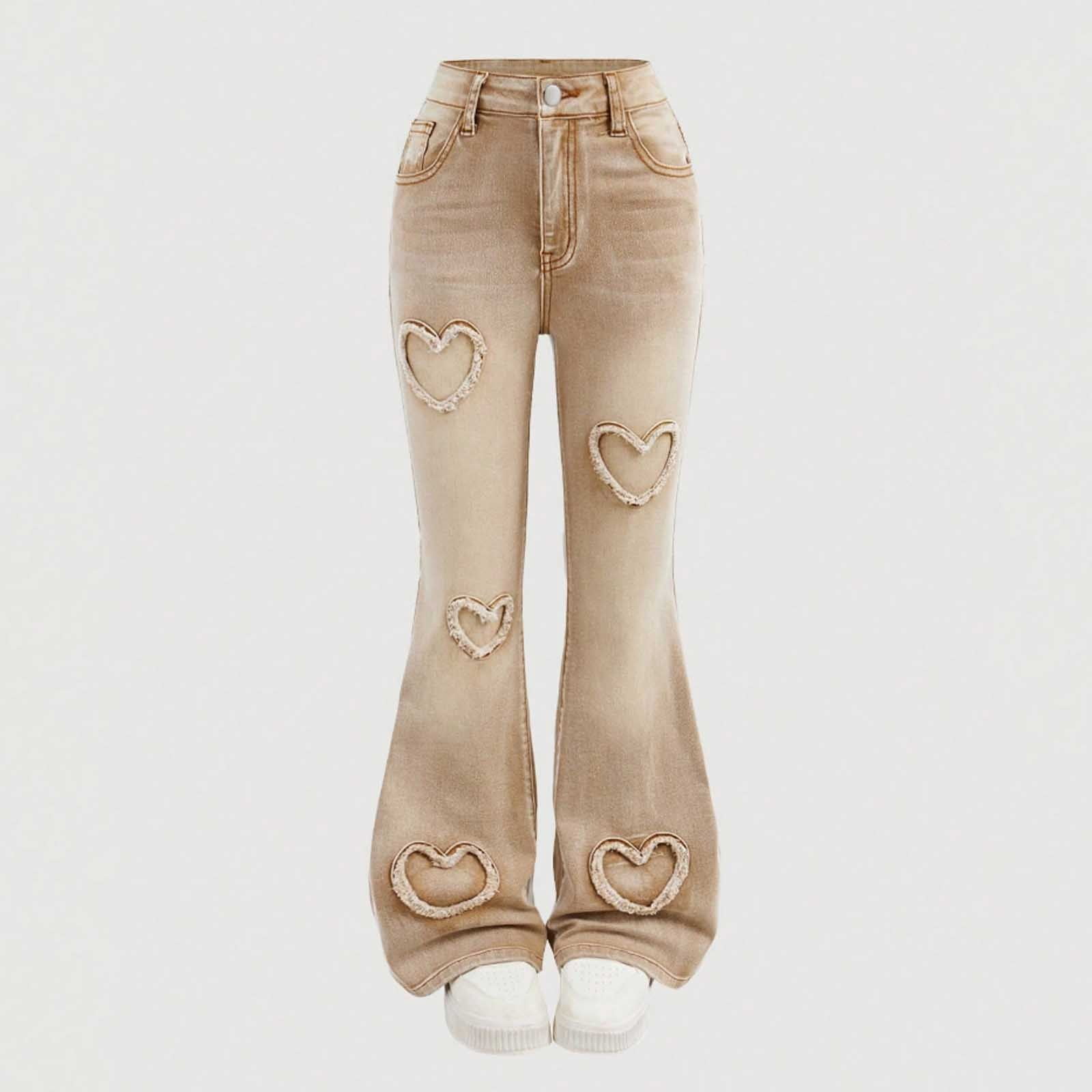 Teens Jeans Girls Heart Jeans Girls Flared Jeans High Waist Girls Baggy ...