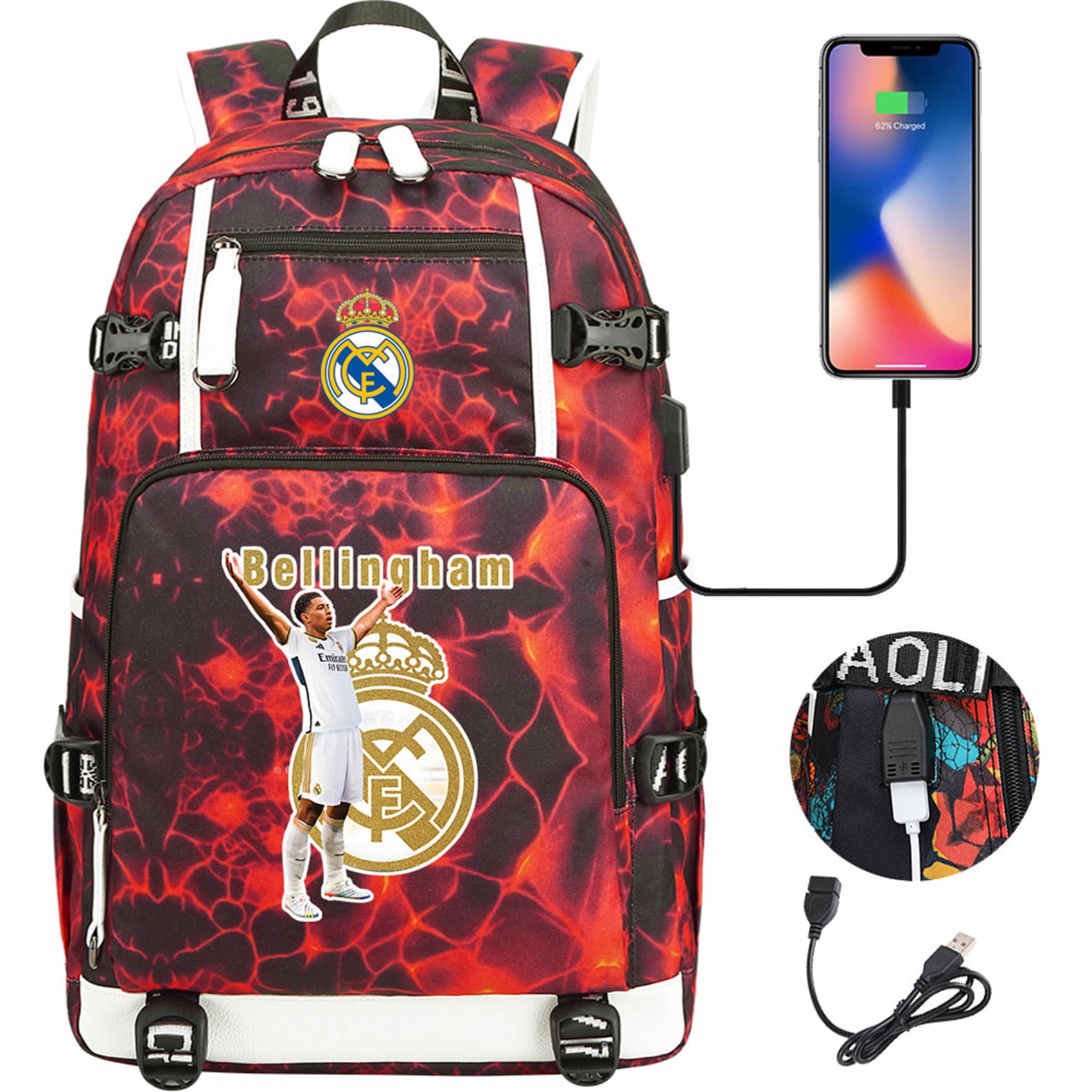Teens Jude Bellingham Graphic Backpack with USB Charging Port ...