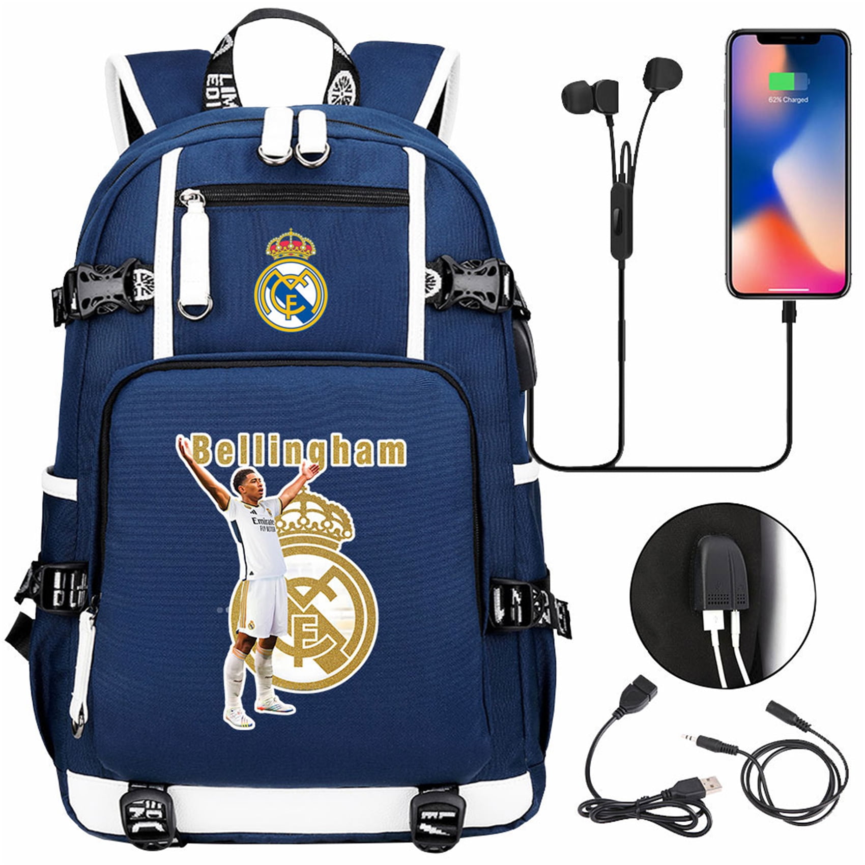 Teens Jude Bellingham Graphic Backpack with USB Charging Port ...