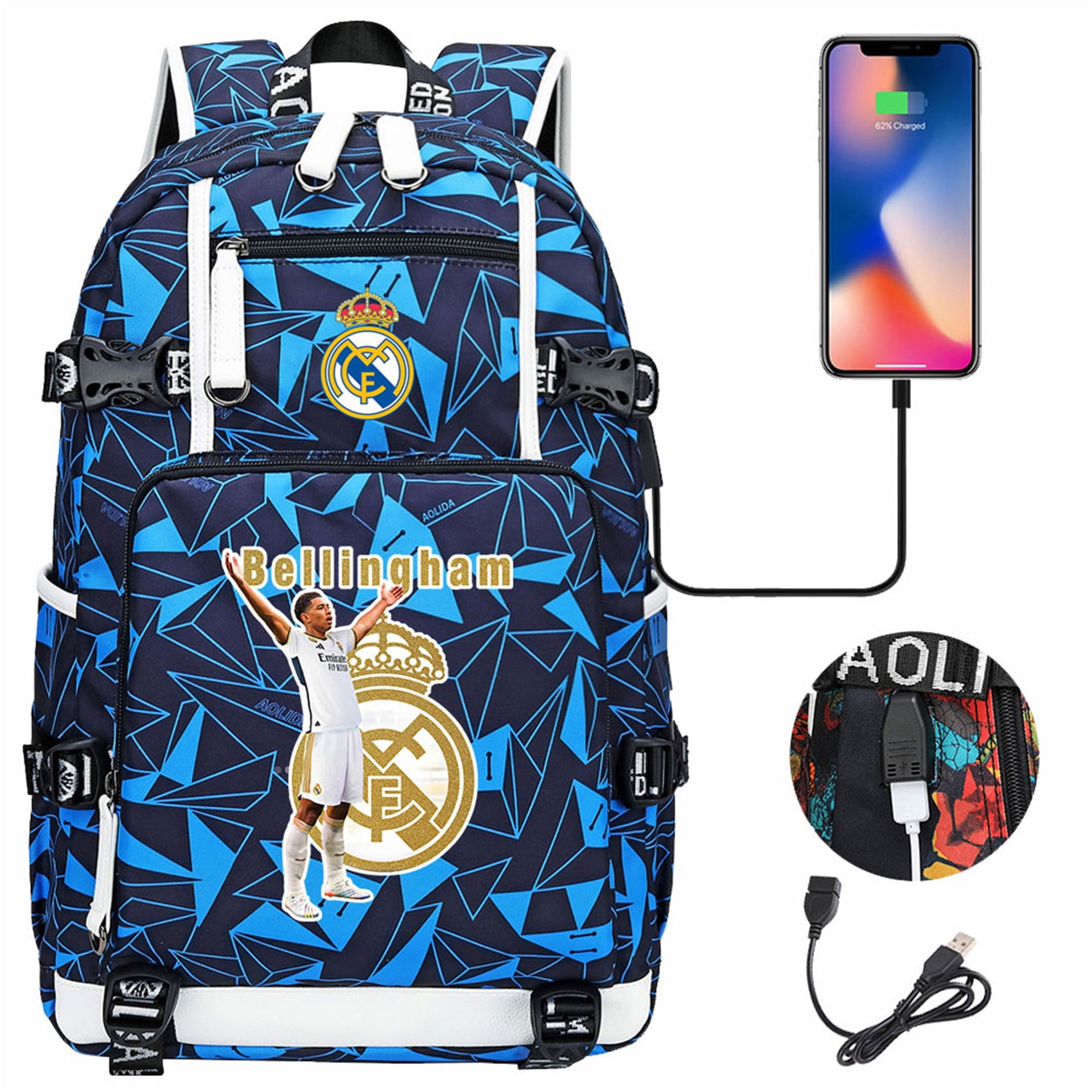 Teens Jude Bellingham Graphic Backpack with USB Charging Port ...