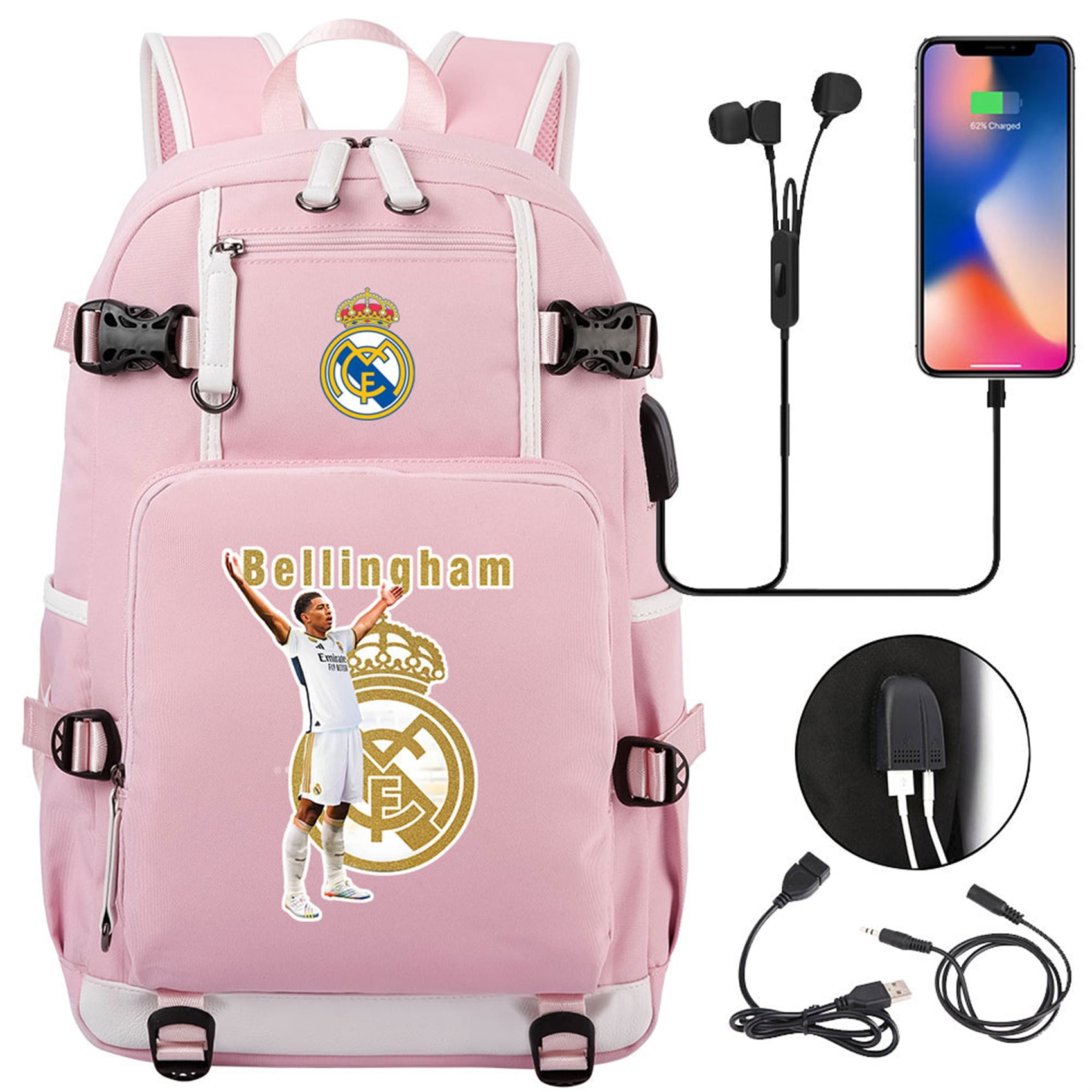 Teens Jude Bellingham Graphic Backpack with USB Charging Port ...