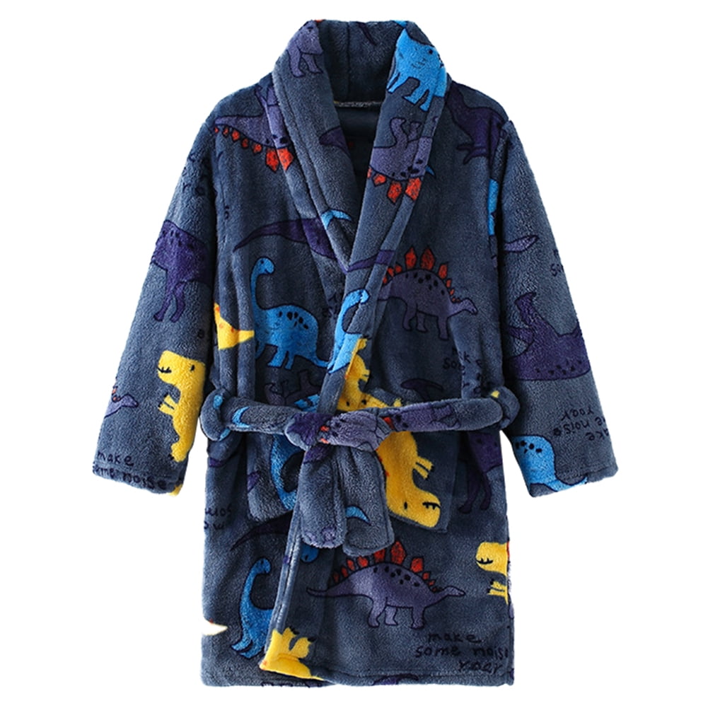 Teens Kids Robe Soft Plush Cartoon Flannel Hooded Bathrobe with Belted ...