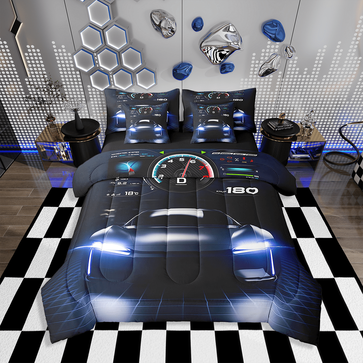 Teens Race Car Comforter Set With Sheets 7 Piece,Kids Cool Speed Racing ...