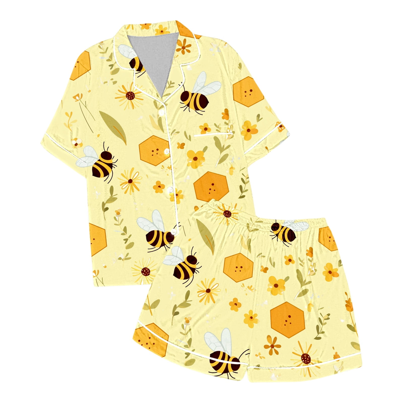 Teens Satin Pajamas for Girls Cute Print Girls Button Down Pajamas Set ...