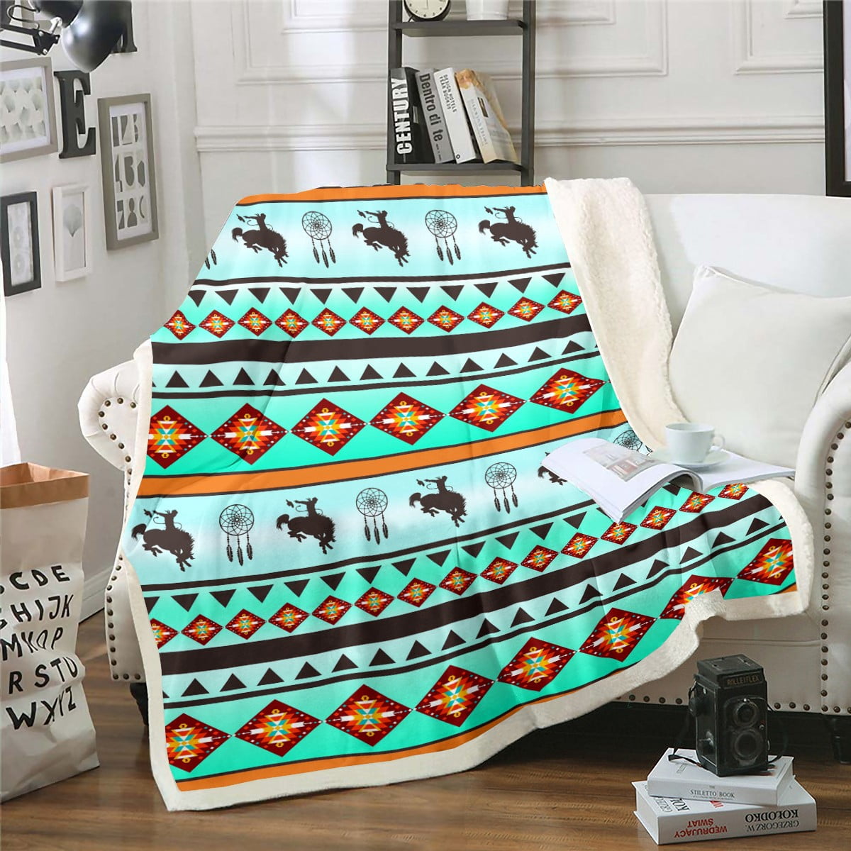 Teens Southwest Indian Sherpa Blanket, Western Cowboys Fleece Blanket ...
