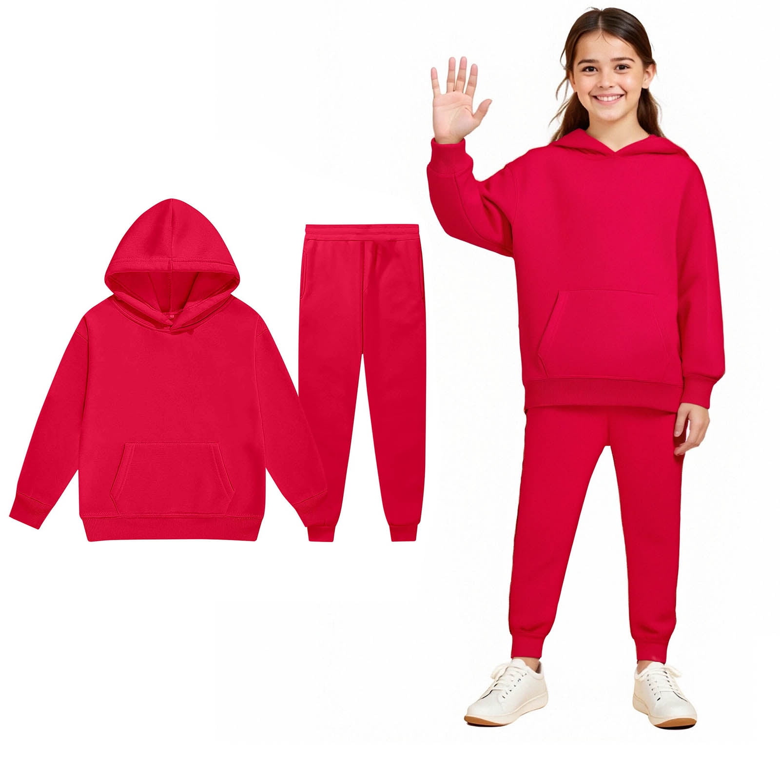 Teens Tracksuit Athletic Sweatsuits Sets 2PC Long Sleeve Red Tracksuit ...