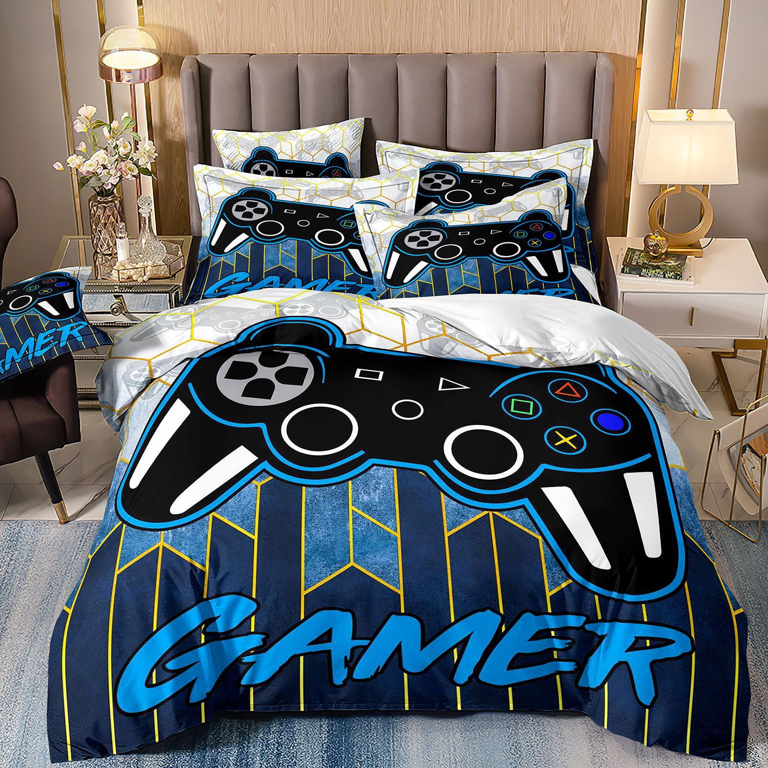Teens Video Games Bedding Sets Gamer Gamepad Duvet Cover Set,Kids Boys Music Themed Comforter ...