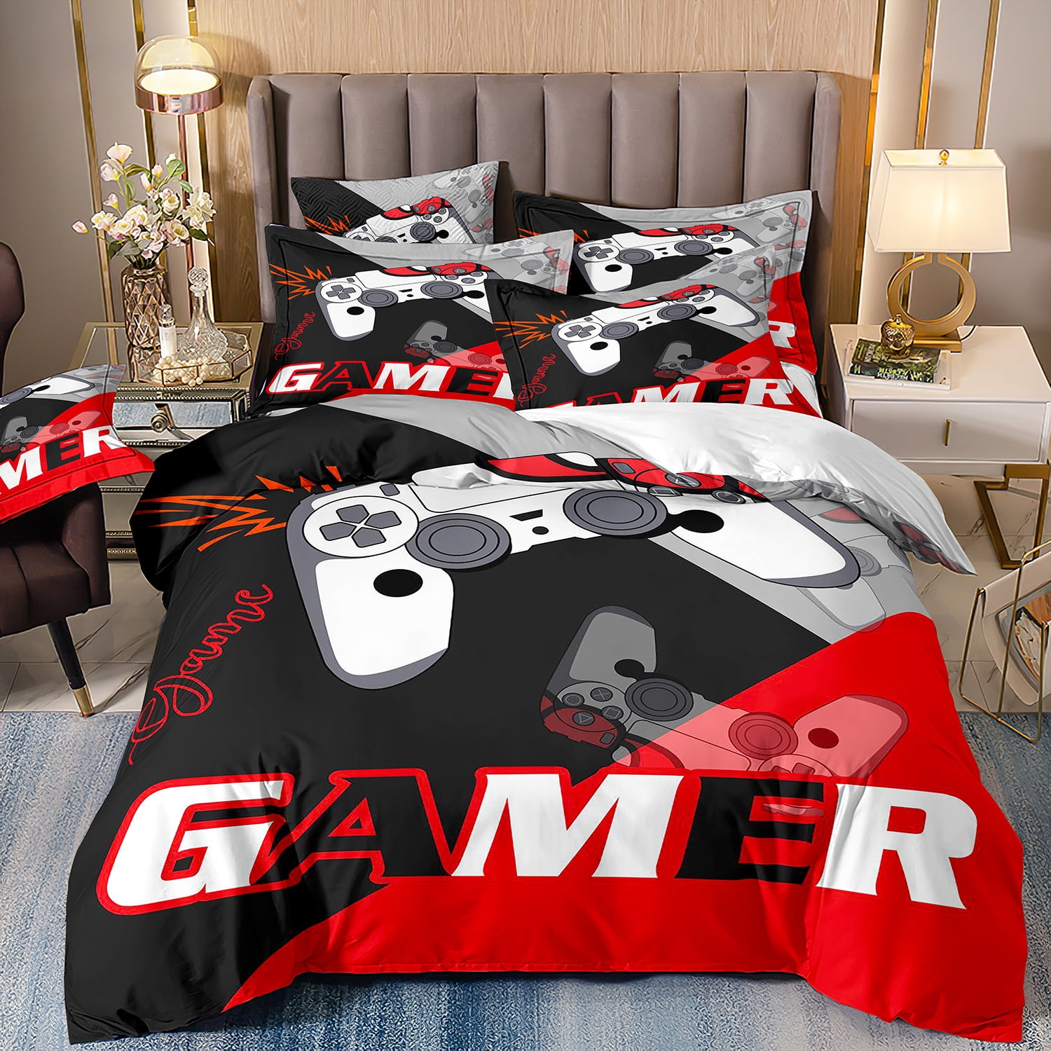 Teens Video Games Bedding Sets Gamer Gamepad Duvet Cover Set,Kids Boys Music Themed Comforter ...