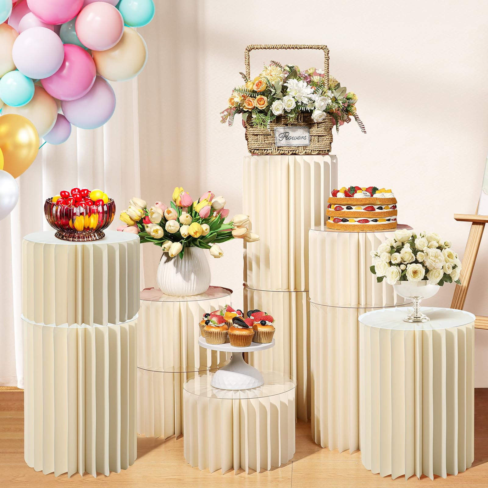 Teenyyou 10 Pcs Paper Pillars Cylinder Stands for Party 15.8" and 7.9 ...