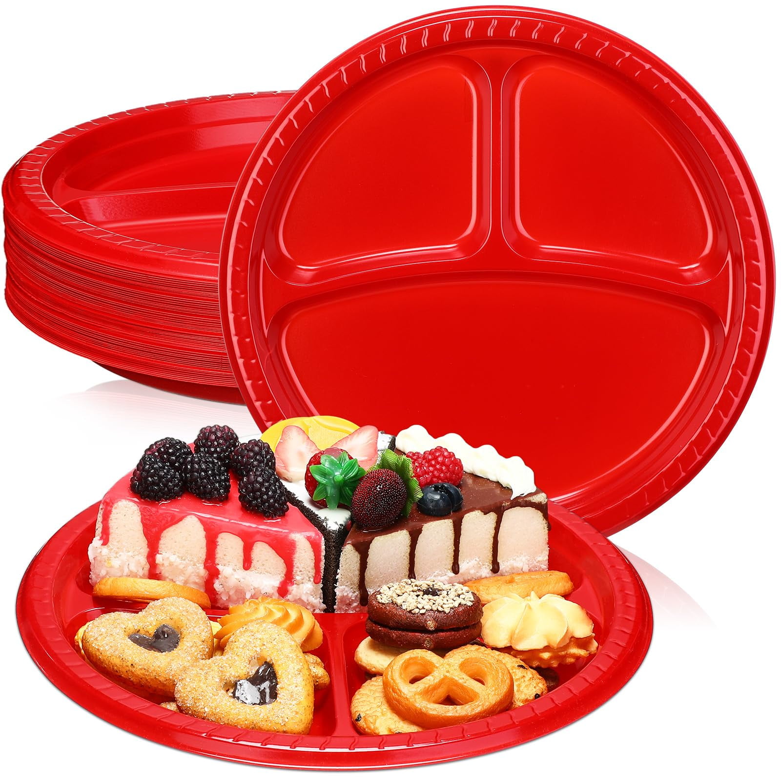 Teenyyou 50 Pcs 10 Inch Plastic AFN13 Compartment Divided Plates Heavy ...