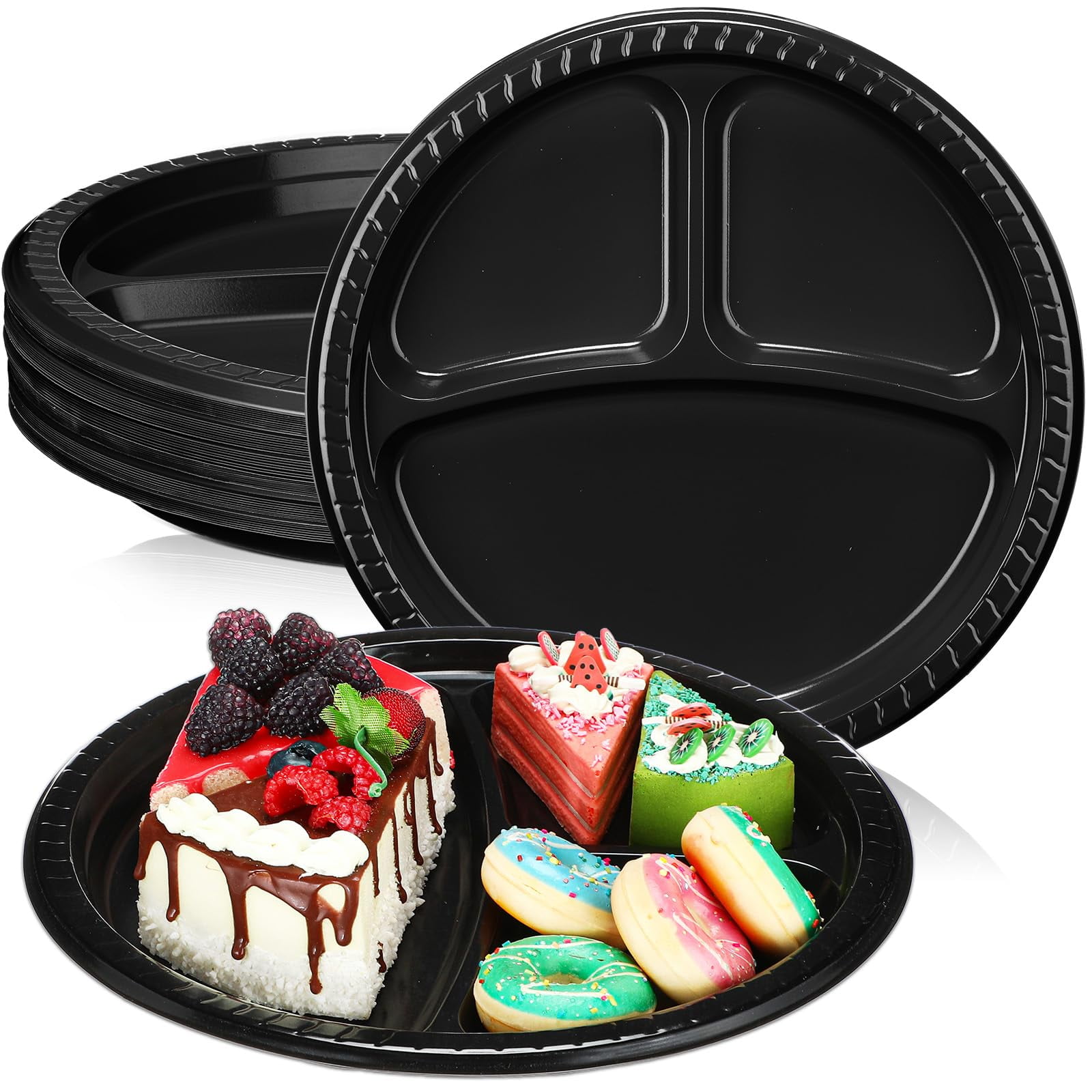 Teenyyou 50 Pcs 10 RRF12 Inch Plastic 3 Compartment Divided Plates ...