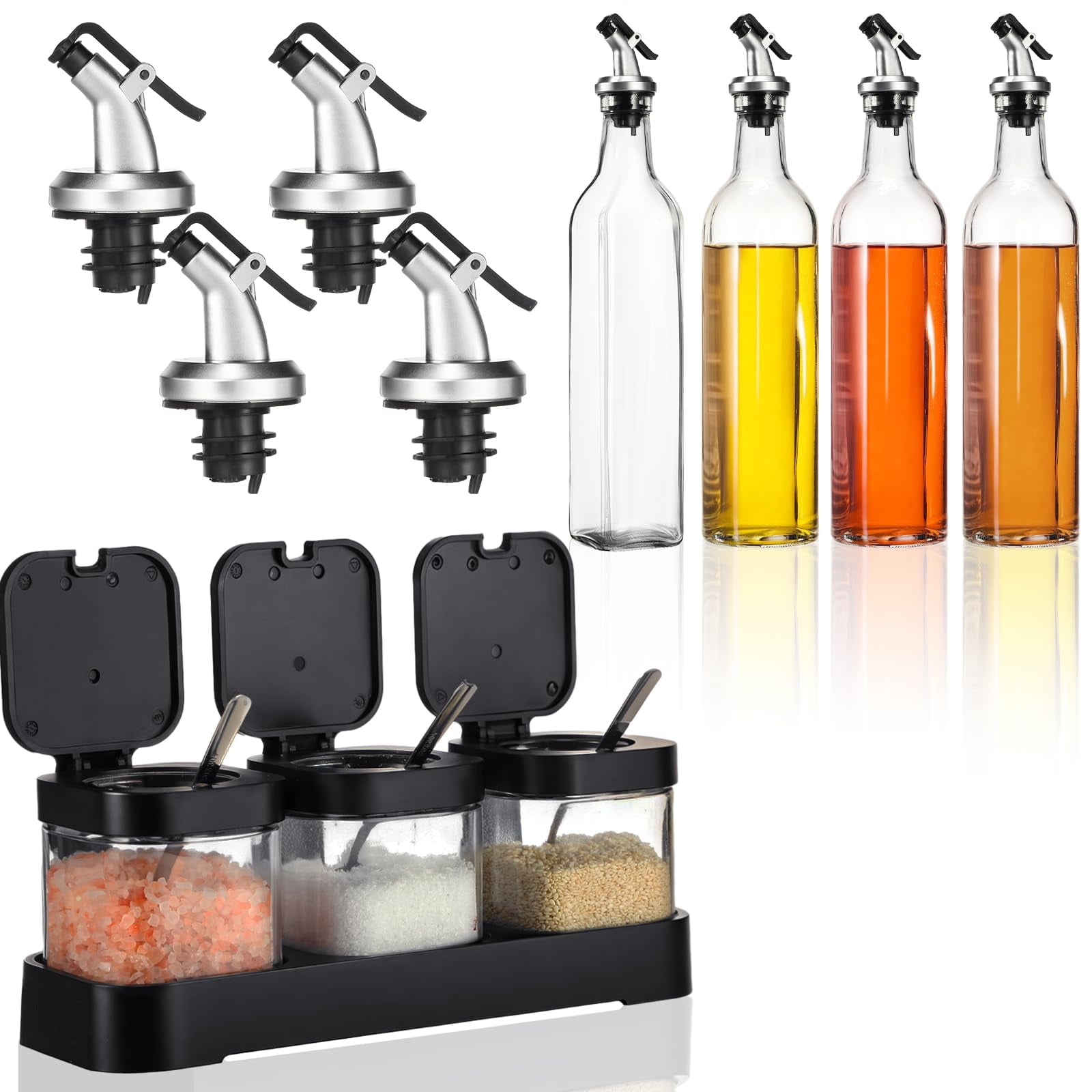 Teenyyou 7 Pcs Salt Sugar Container and Oil Dispenser for Kitchen Gift ...