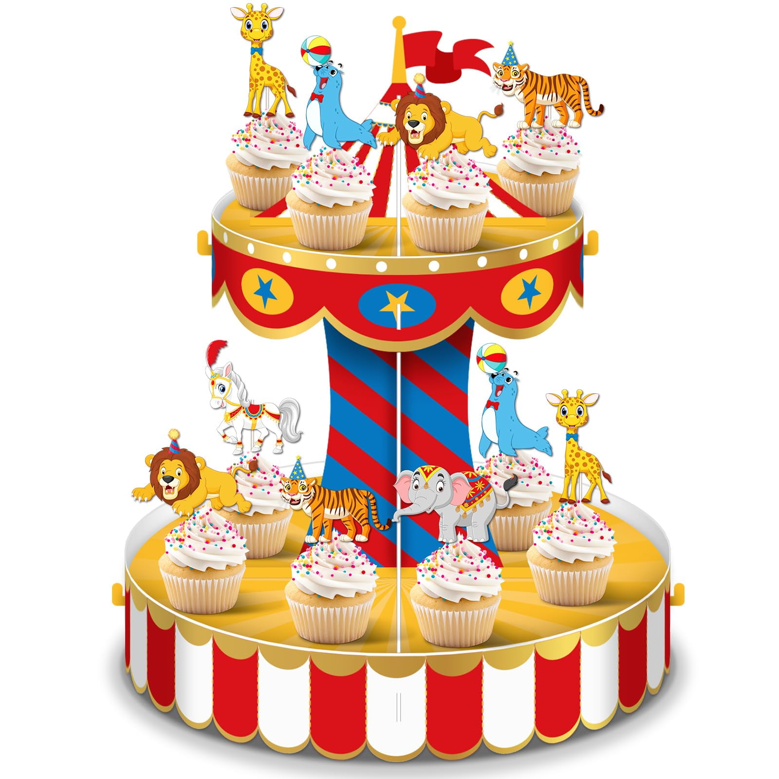 Teenyyou Carnival Circus AJH3 Cupcake Stand Party Decorations with 24 ...
