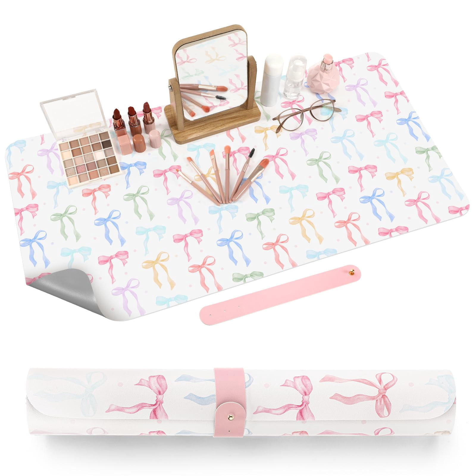 Teenyyou Coquette Bow Makeup Mat for Vanity Top Dual Sided Leather ...