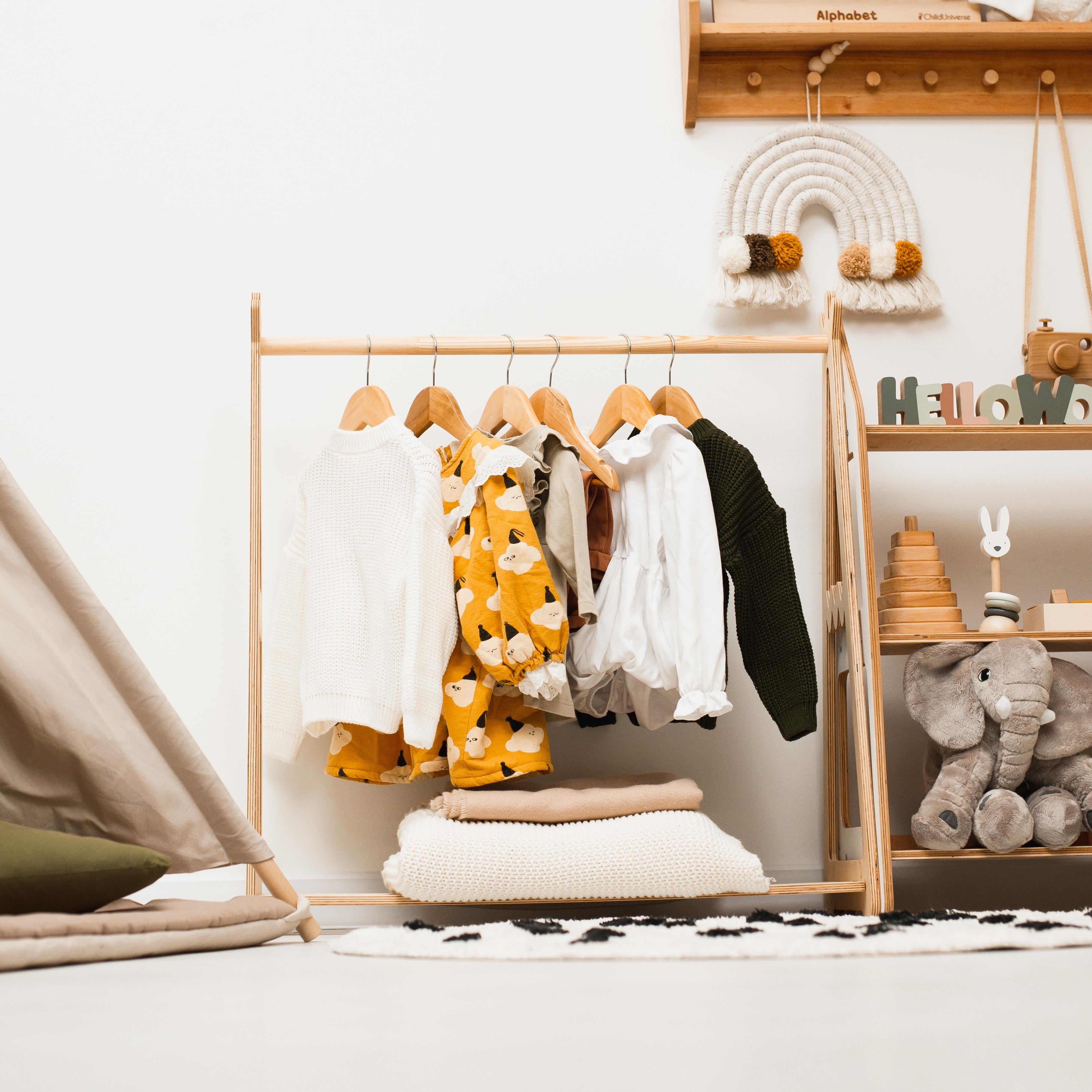 Enjoy The Wood Teepee Clothing Rack, Montessori Wooden Wardrobe ...