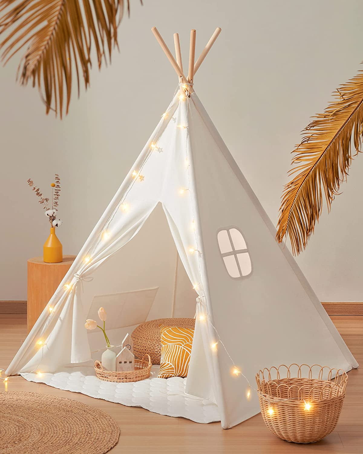 Teepee Tent for Kids, 100% Cotton Play Tent with Padded Mat and Star ...