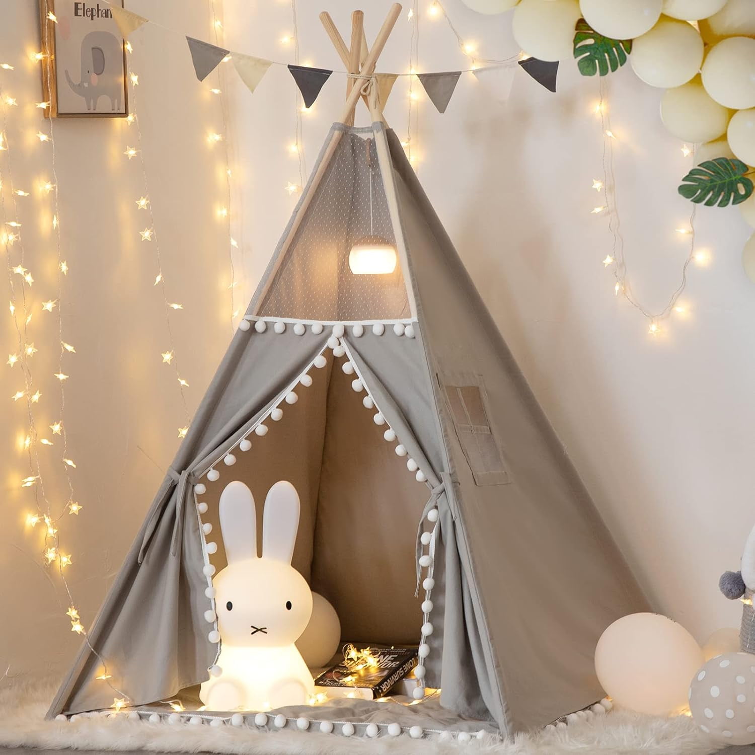 Teepee Tent for Kids with Padded Mat, Grey Foldable Play Tent with ...
