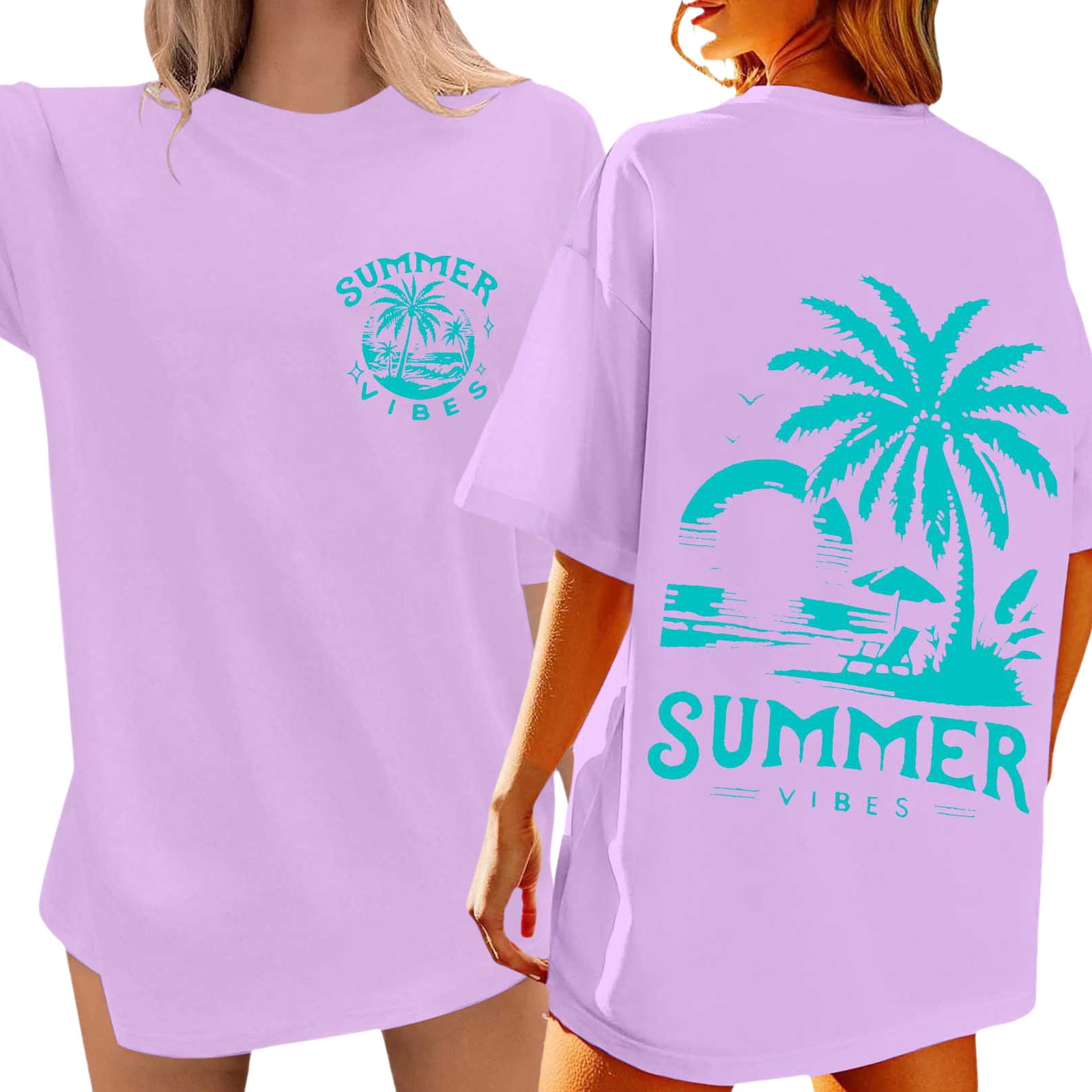 Tees Womens Beach Vacation Tops Fashion Oversized Graphic Letter Duplex ...