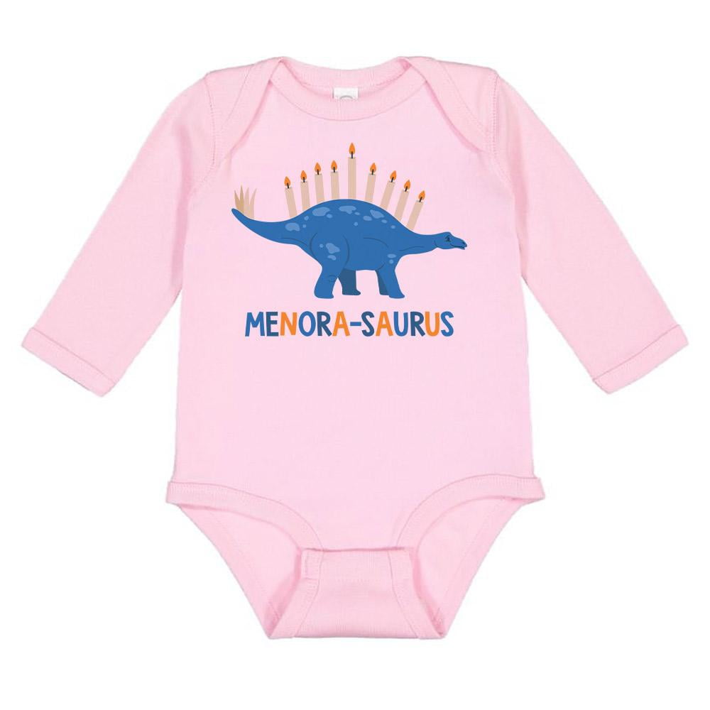 TeesAndTankYou Menora-saurus Hanukkah Long Sleeve Baby Onesie Infant One Piece Bodysuit 12 ...