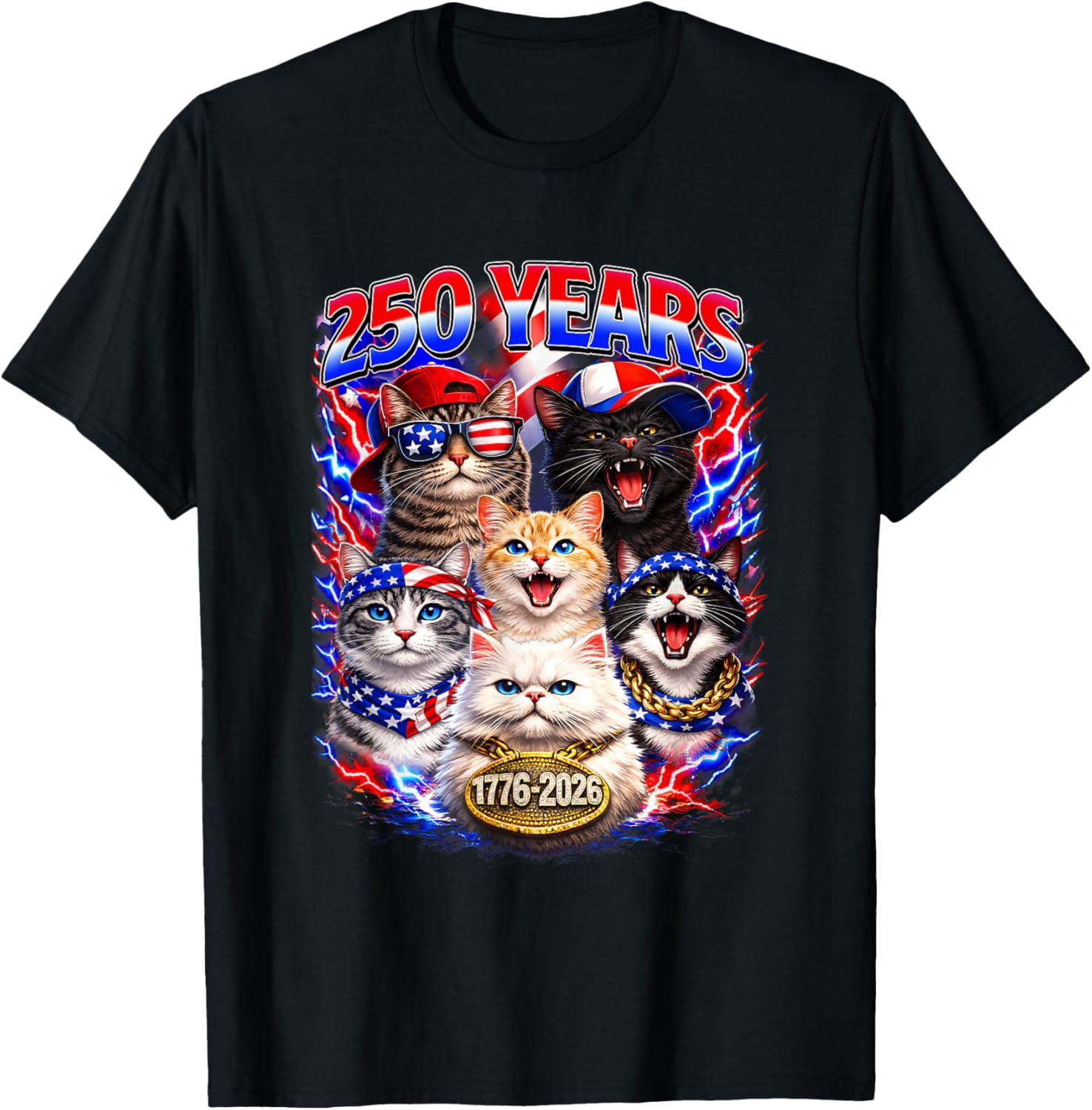 Teeso 250 Years Cat American Flag 250th Anniversary 4th of July T-Shirt ...