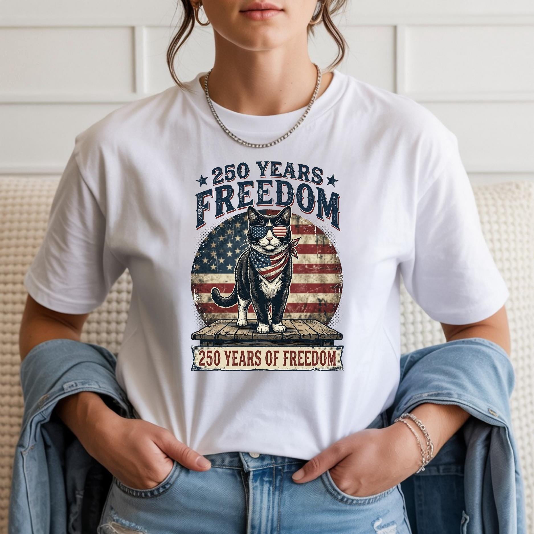 Teeso 250 Years of Cat Shirt, Patriotic Cat Tee, USA 250th Anniversary ...