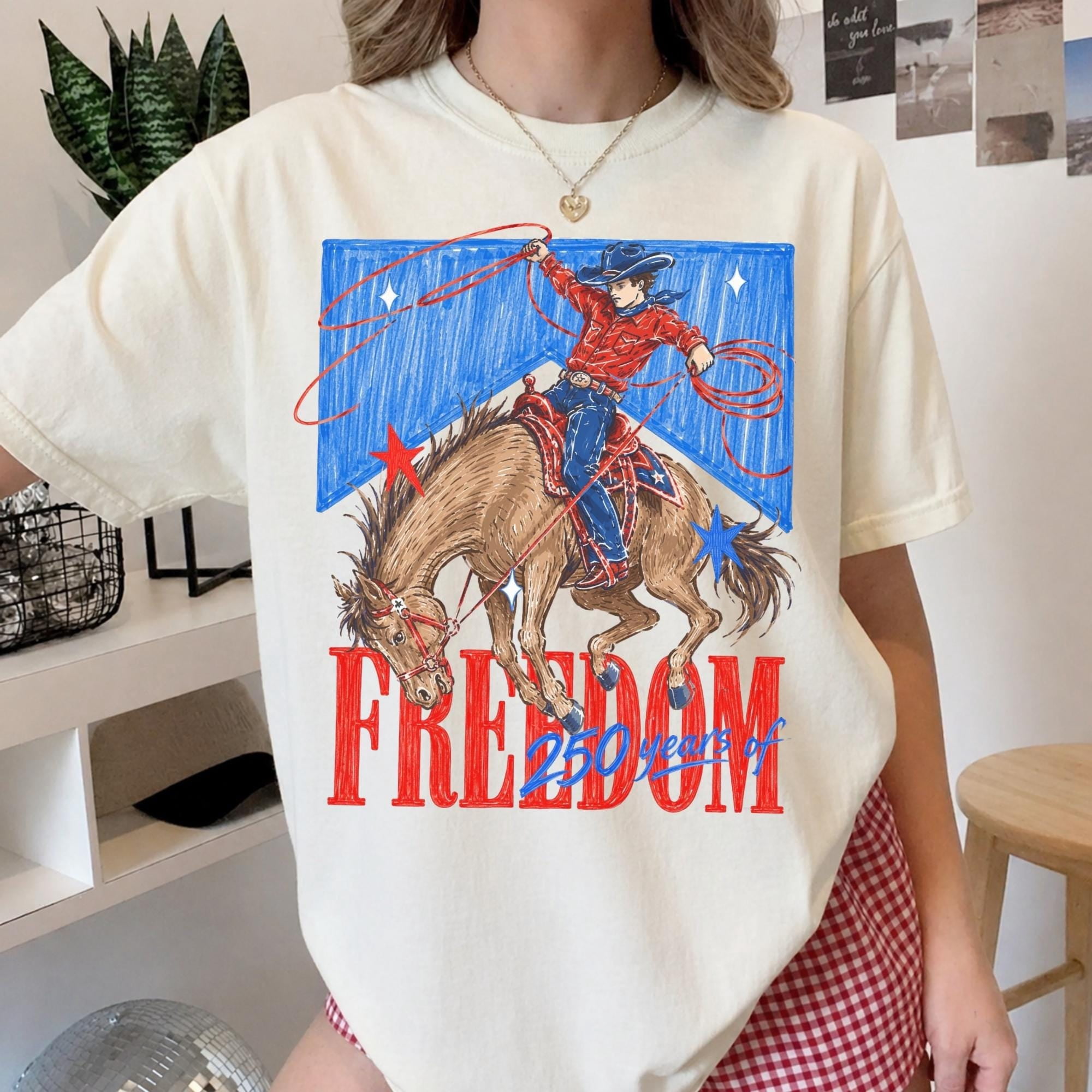 Teeso 250 Years of Freedom Bucking Horse Tee 1776-2026,American 250th ...