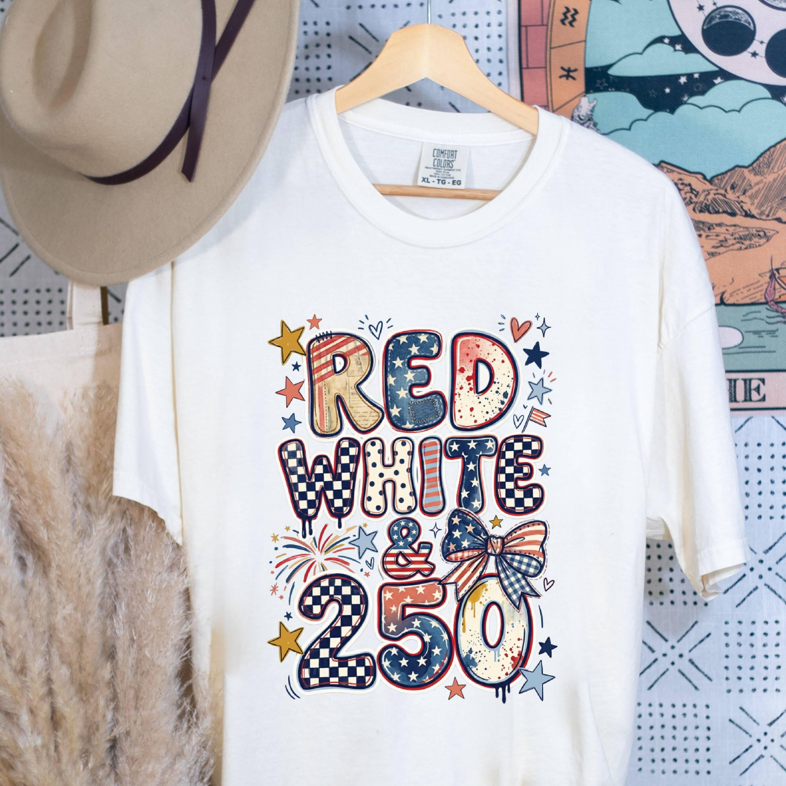 Teeso 250th Anniversary Red White and 250 4th of July Patriotic Tee ...