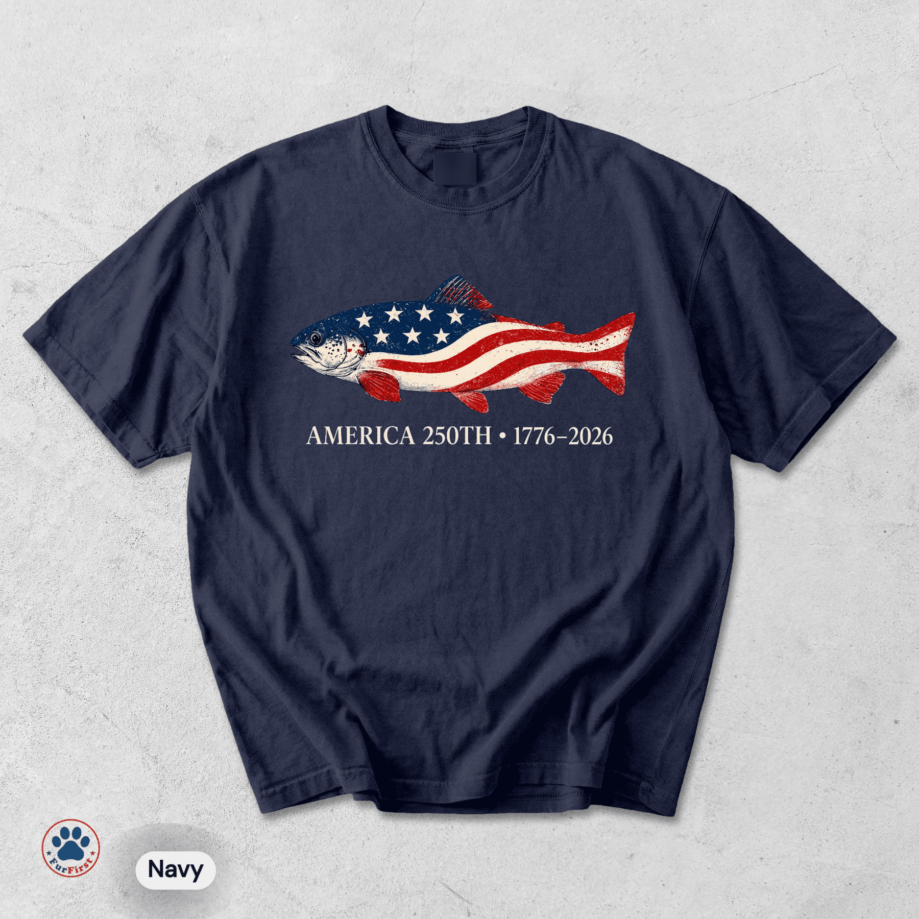 Teeso 4th of July Fishing TShirt America 250th Anniversary Fish Flag ...