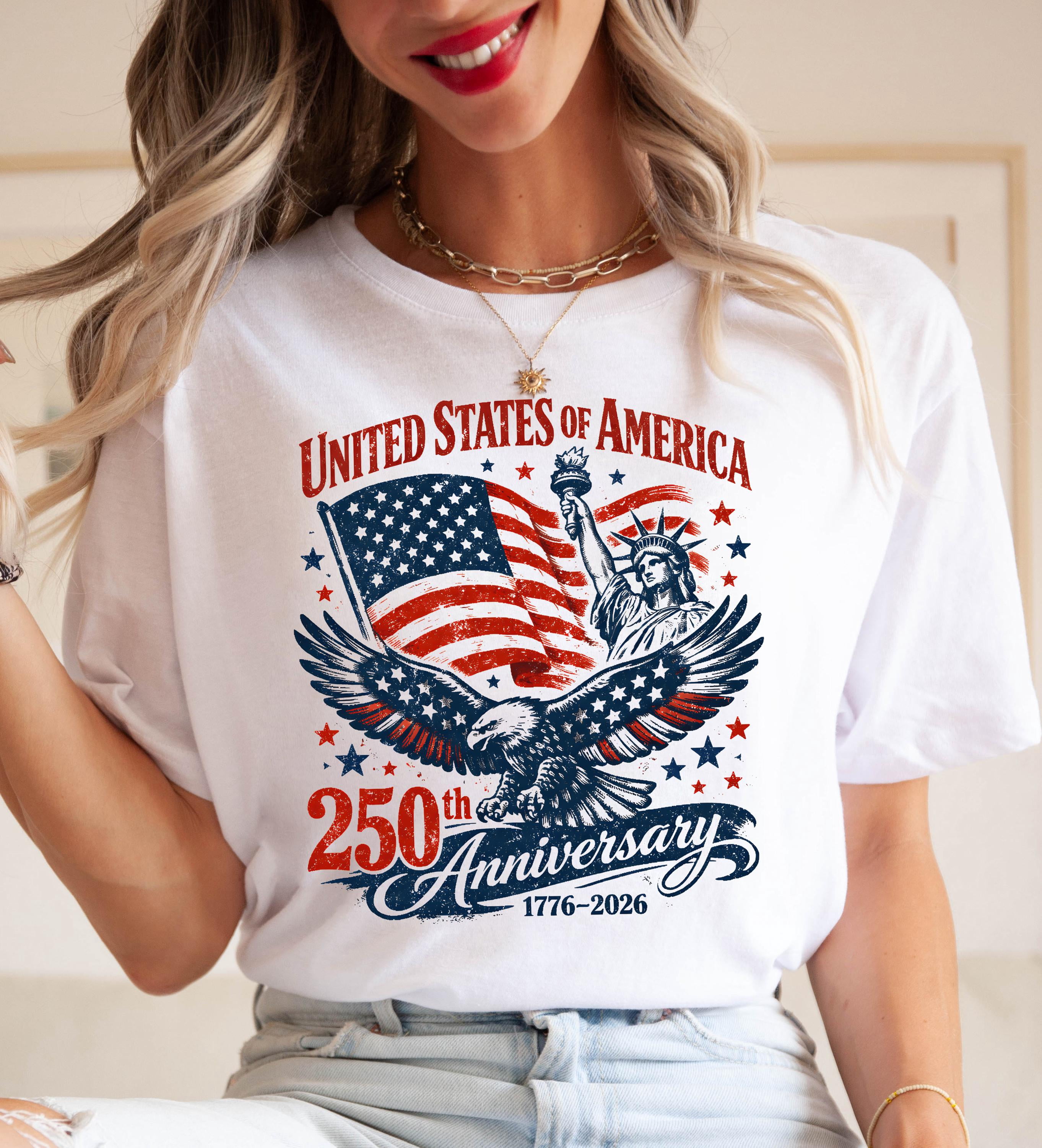 Teeso America 250th Anniversary T-Shirt, Patriotic USA Flag 1776-2026 ...