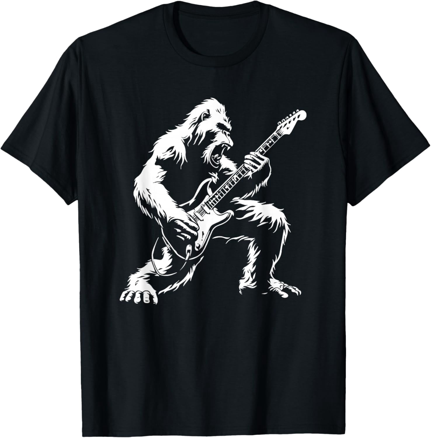 Teeso Bigfoot Playing Guitar Rock Music Band Sasquatch T-Shirt, White ...